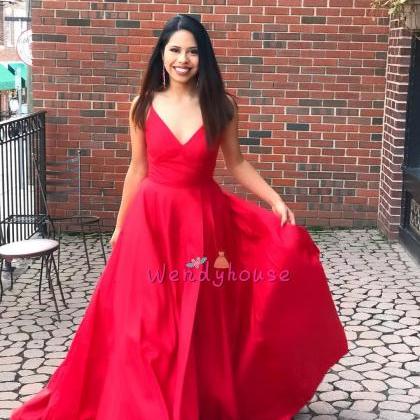 Simple Red Straps Long Prom Evening Dress on Luulla